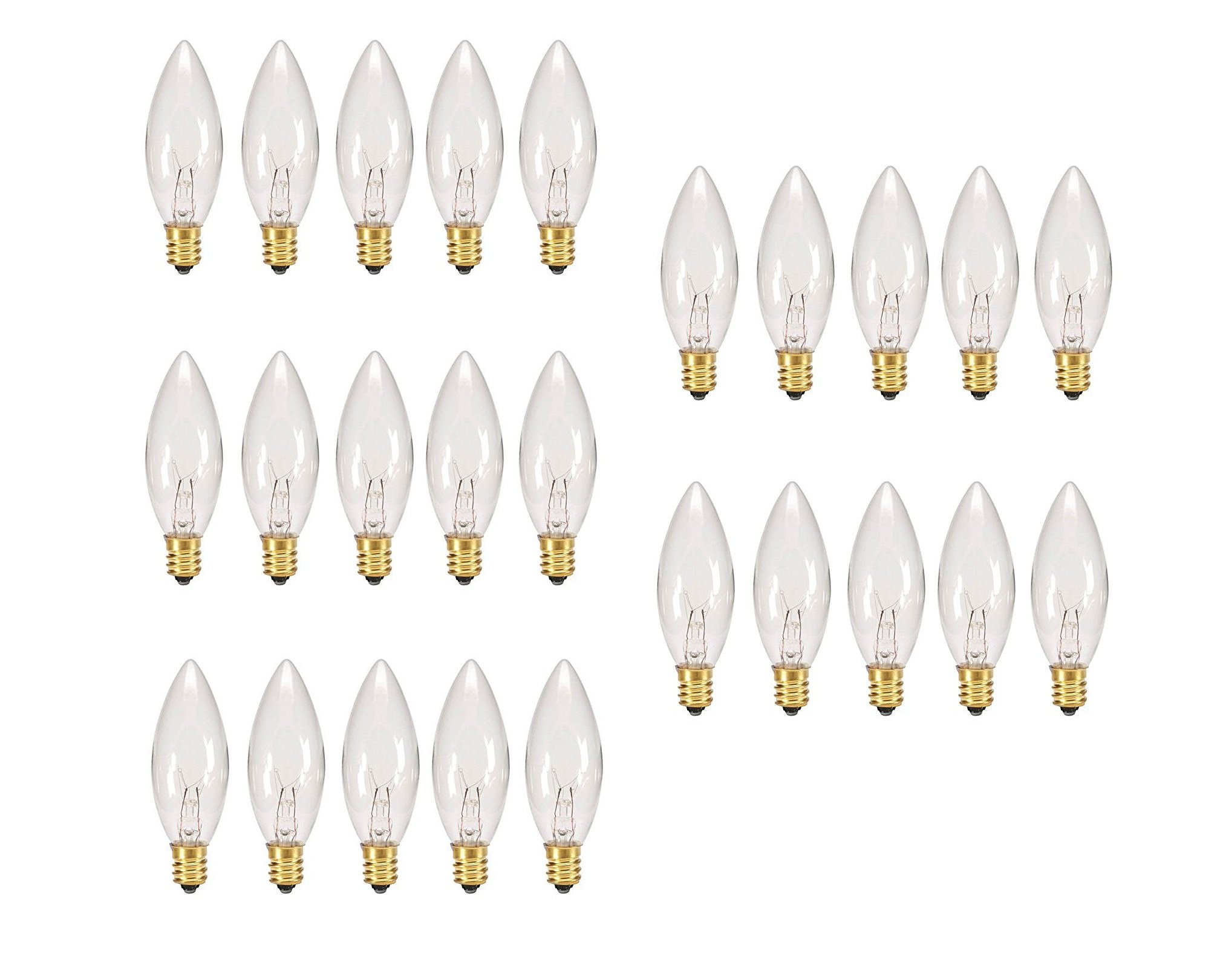 Replacement Light Bulbs for Electric Candle Lamps - 7 Watt, Clear, Pack of 25 Bulbs