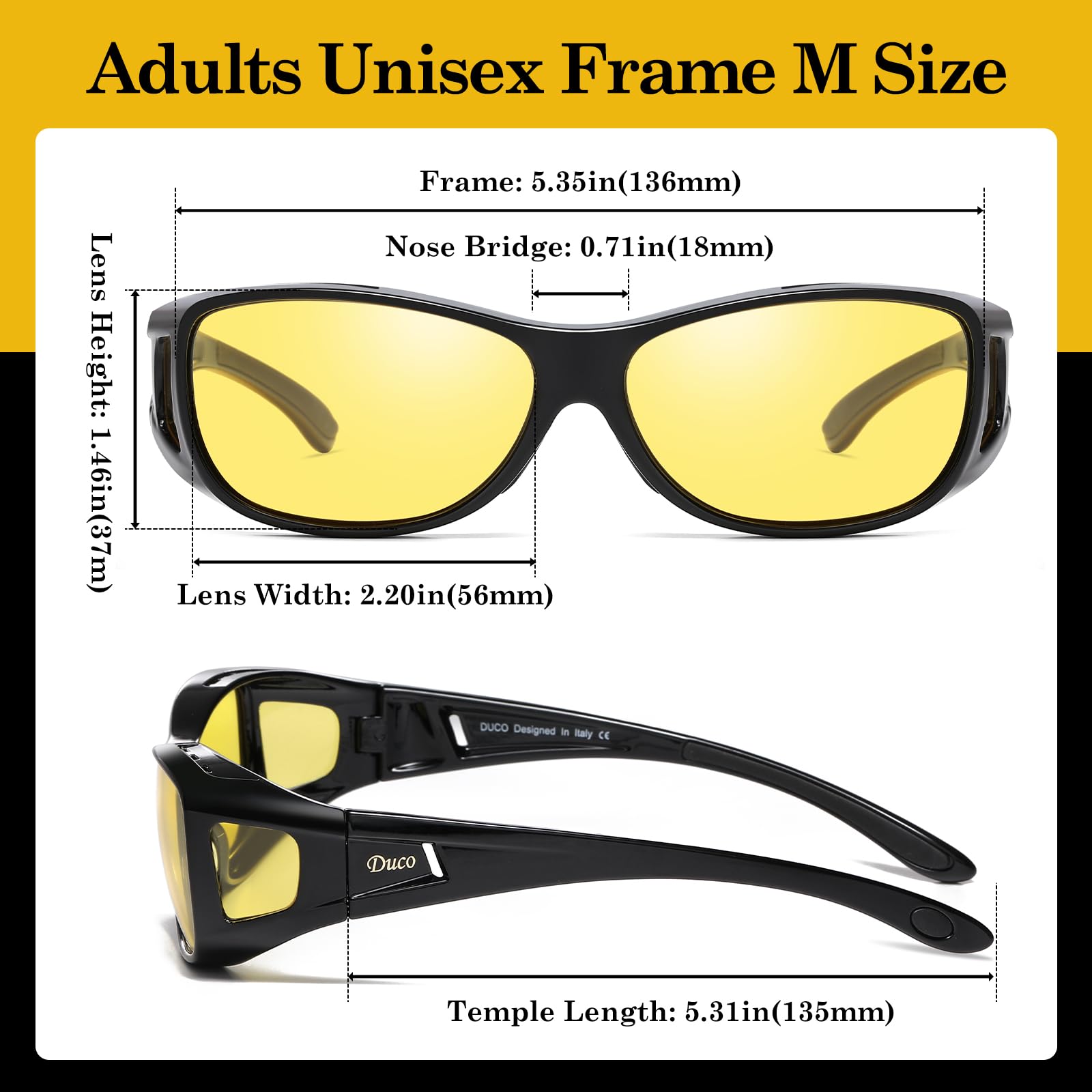 DUCO Night Vision Glasses for Driving at Dusk Rainy Day Anti Glare Fit Over Wrap Around Eyewear Glasses UV400 Polarized 8953Y