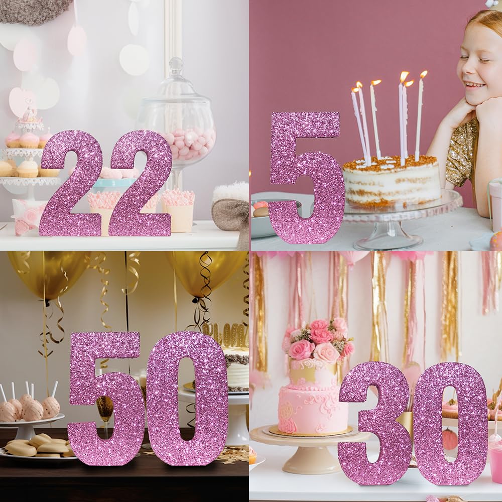 Eploger Pink Glitter Number Sign 6 Birthday Decorations,Birthday Anniversary Centerpieces for Table Decorations,Numbers for Table Toppers(7.8 Inch)