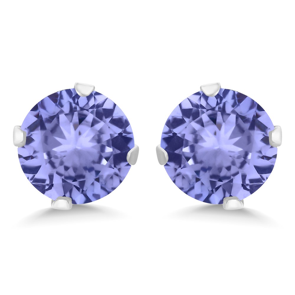 Gem Stone King 925 Sterling Silver Round Tanzanite Stud Earrings For Women (1.50 Cttw, Gemstone Birthstone, Round 5.5MM)