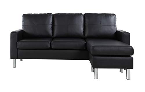 DIVANA ROMA FURNITURE Modern Bonded Leather Sectional Sofa - Small Space Configurable Couch - Black