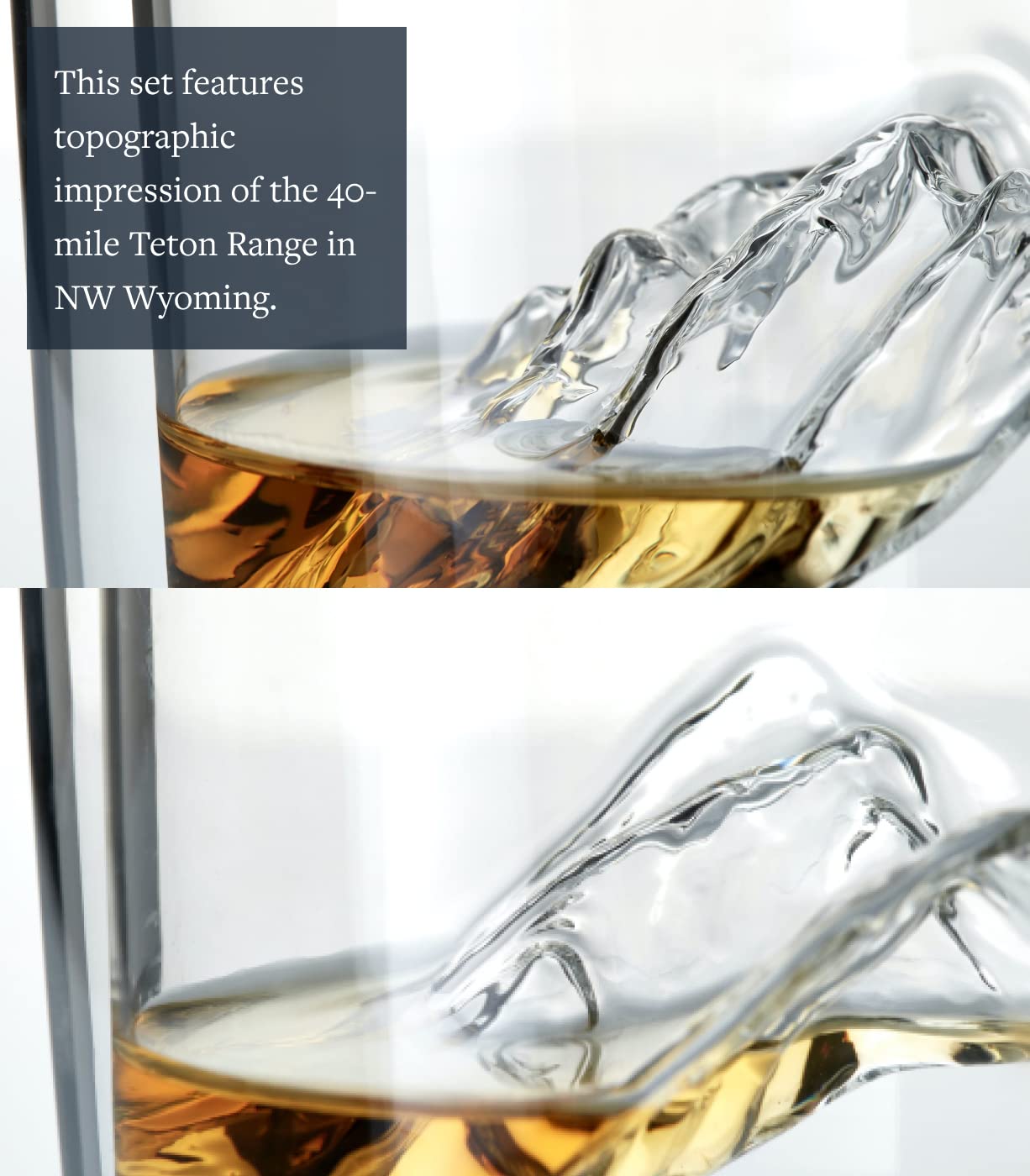 Huckberry Whiskey Peaks Iconic Mountain Bar Glasses, 11.5 oz Capacity, Lead-Free Crystal, American Mountains, Set of 4