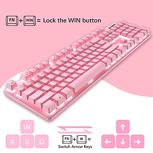 FELICON Pink Wired Mechanical Keyboard and Mouse Combo with Linear Blue Switches, Full Anti-ghosting Gaming Keyboard, Lightweight Gaming Mouse, Mouse Pad for Office and Gamer Pc Mac Laptop