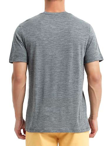 YUERD M&W 100% Merino Wool T-Shirt Mens Short Sleeve Merino Wool T Shirts for Men Grey