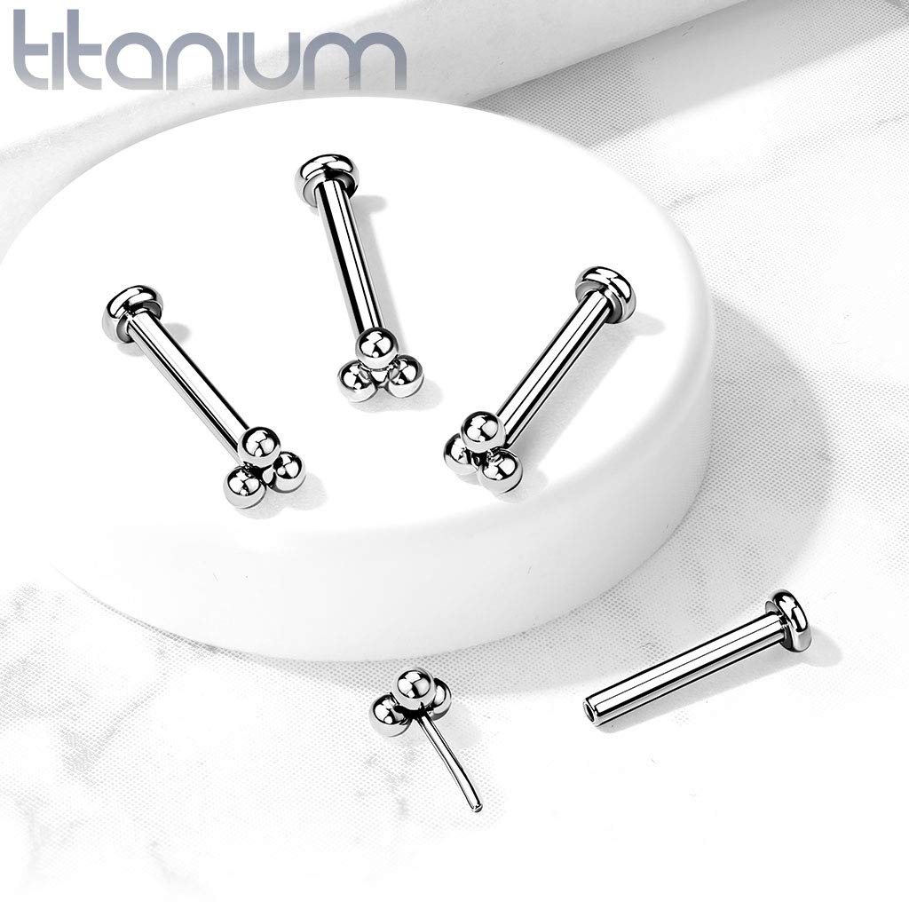 Dynamique Implant Grade Titanium Threadless Push in Labret With Triangular Trinity Ball Cluster Top (Sold Per Piece)