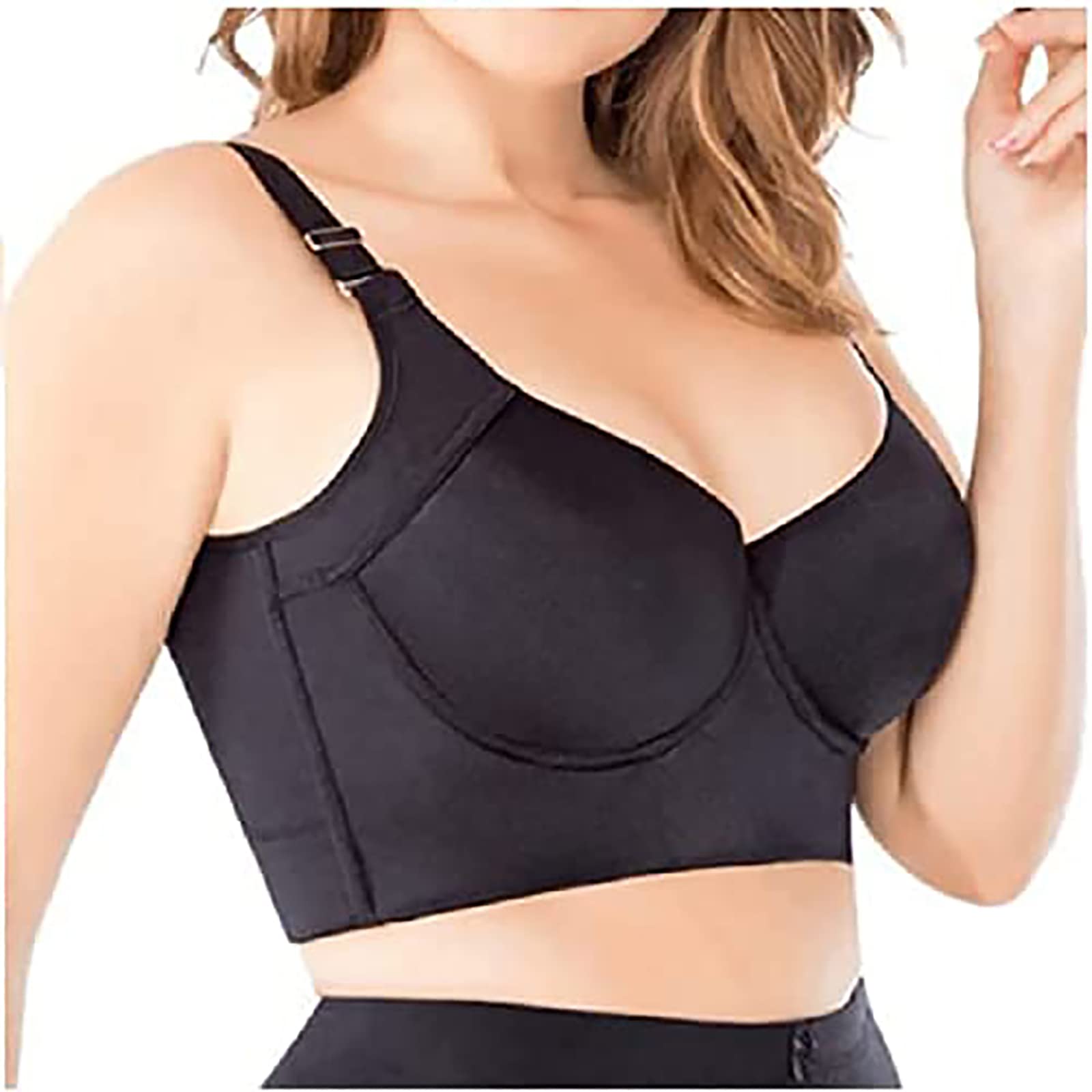 ehyseli Women's Back Smoothing Bra Filifit Sculpting Bra Deep Cup Shapewear Bra Fashion Hide Full Back Coverage Sport Bra Black
