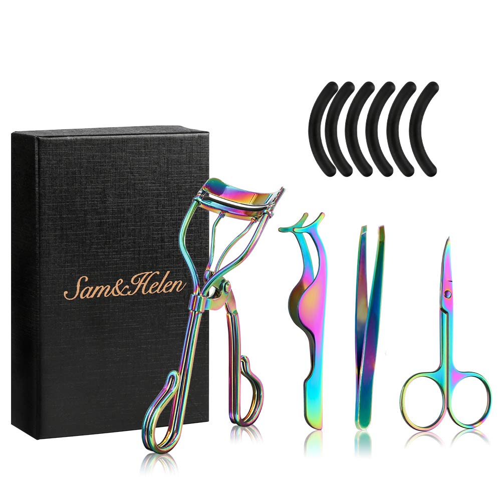 Eyelash Curler Kit,Eyelash Applicator Tool,4 in 1 Beauty Eye Lash Curlers with Tweezers, Scissors, Eyebrow Tweezers and 6 Replacement Silicone Refill Pads, Eyelash Curler for Women