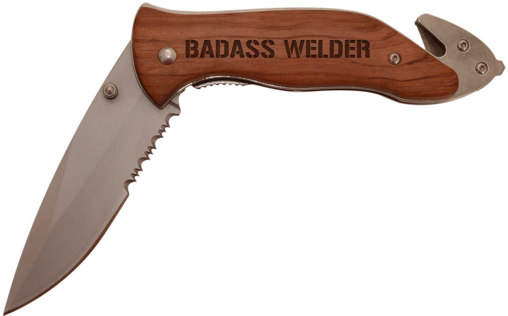 Personalized Gifts for Welder Badass Welder Laser Engraved Stainless Steel Folding Survival Knife