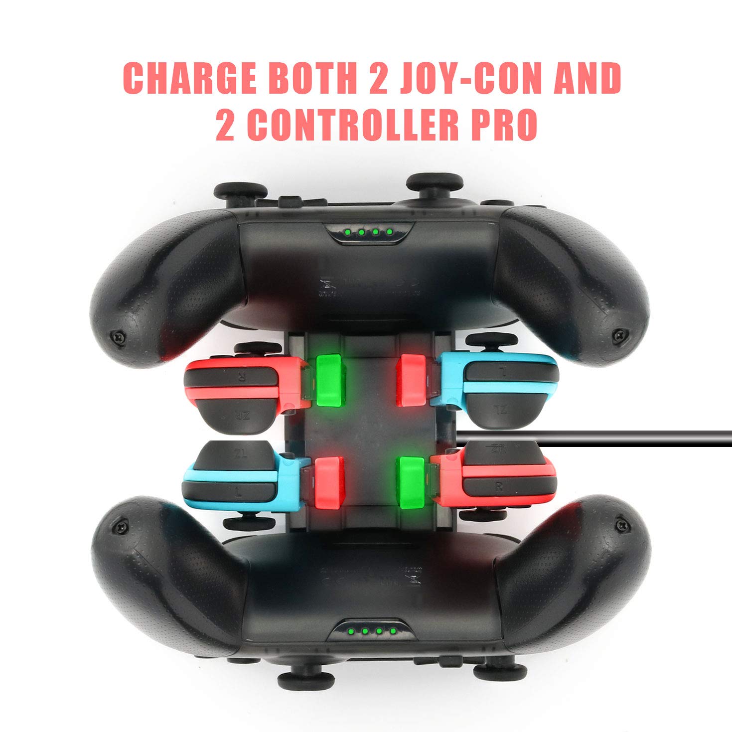 ECHZOVE Switch Controller Charger, Fast Charging Dock for Nintendo Switch Joy Cons and Pro Controllers with Colored Lights, Include USB C Cable and 4 Joystick Covers