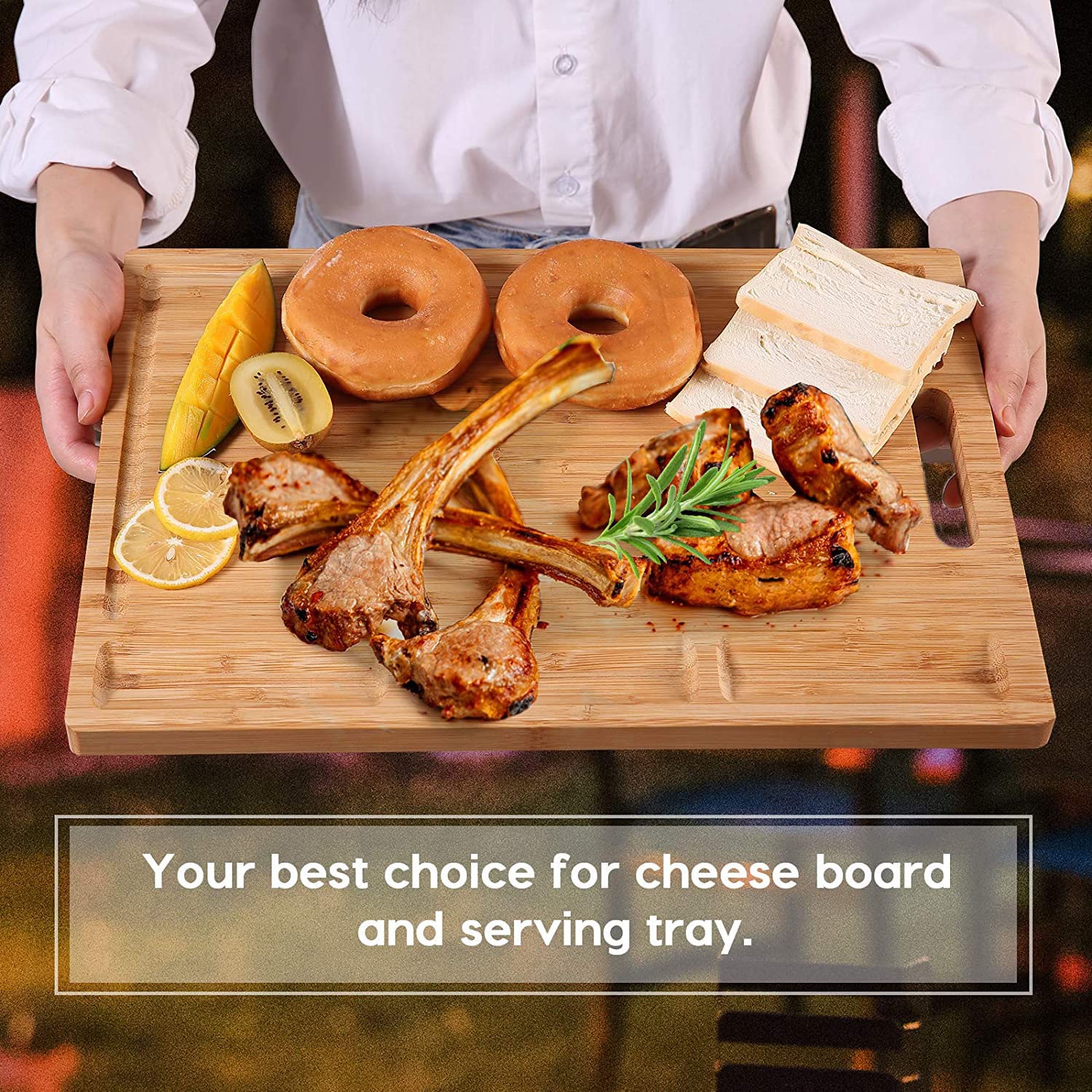 InnoStrive Cutting Board 100% Organic Bamboo Cutting Board For Kitchen Durable Chopping Board For Meats Bread Fruits With Deep Juice Croove…