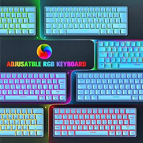 SELORSS ZIYOULANG T60 60% Compact Mechanical Gaming Keyboard RGB Chroma Type C Ergonomic Mini Keyboard UK Layout 12000DPI Gaming Mouse Honeycomb Shell for PC/PS4/PS5/Xbox(Blue Switch)