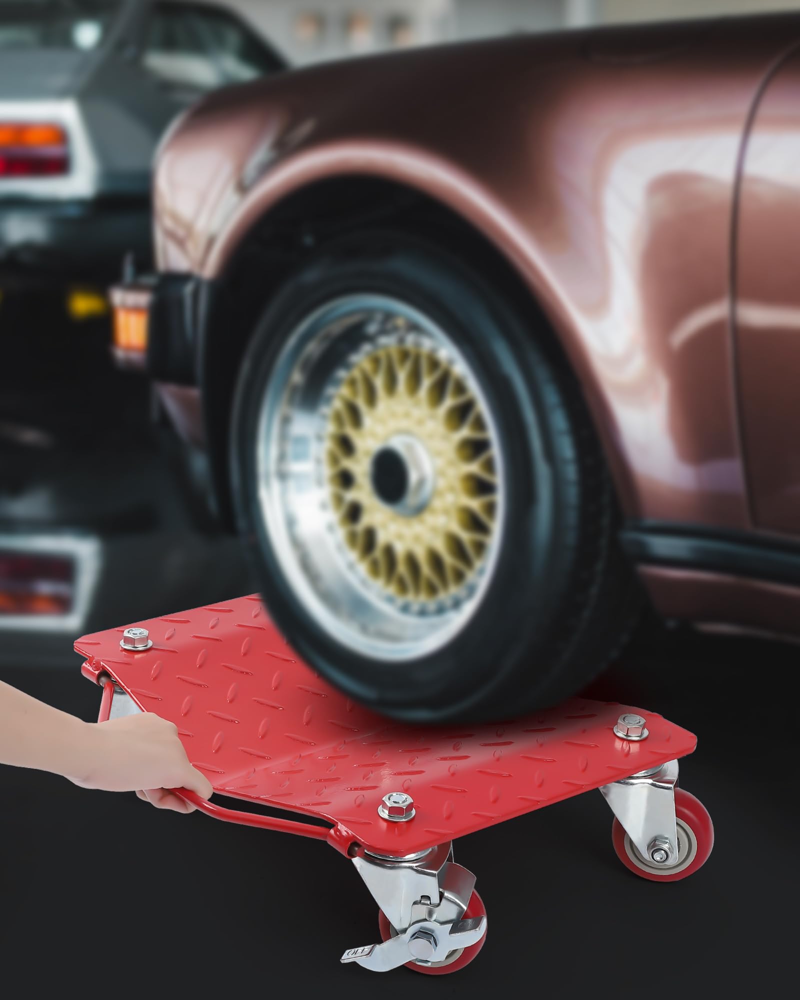 DEXSO [6000 lbs] Tire Wheel Dolly Car Set of 4, Heavy Duty Carbon Steel Car Mover with Antiskid Plate & 360 Degree Rotatable Wheel, 16"*13", Red