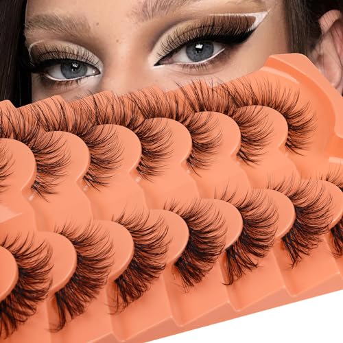 Lashes Russian Strip Natural Wispy False Eyelashes Cat Eye Fluffy D Curl Lash Soft Volume 16 Pairs Lashes Pack Reusable Fake Eyelash by Winifred