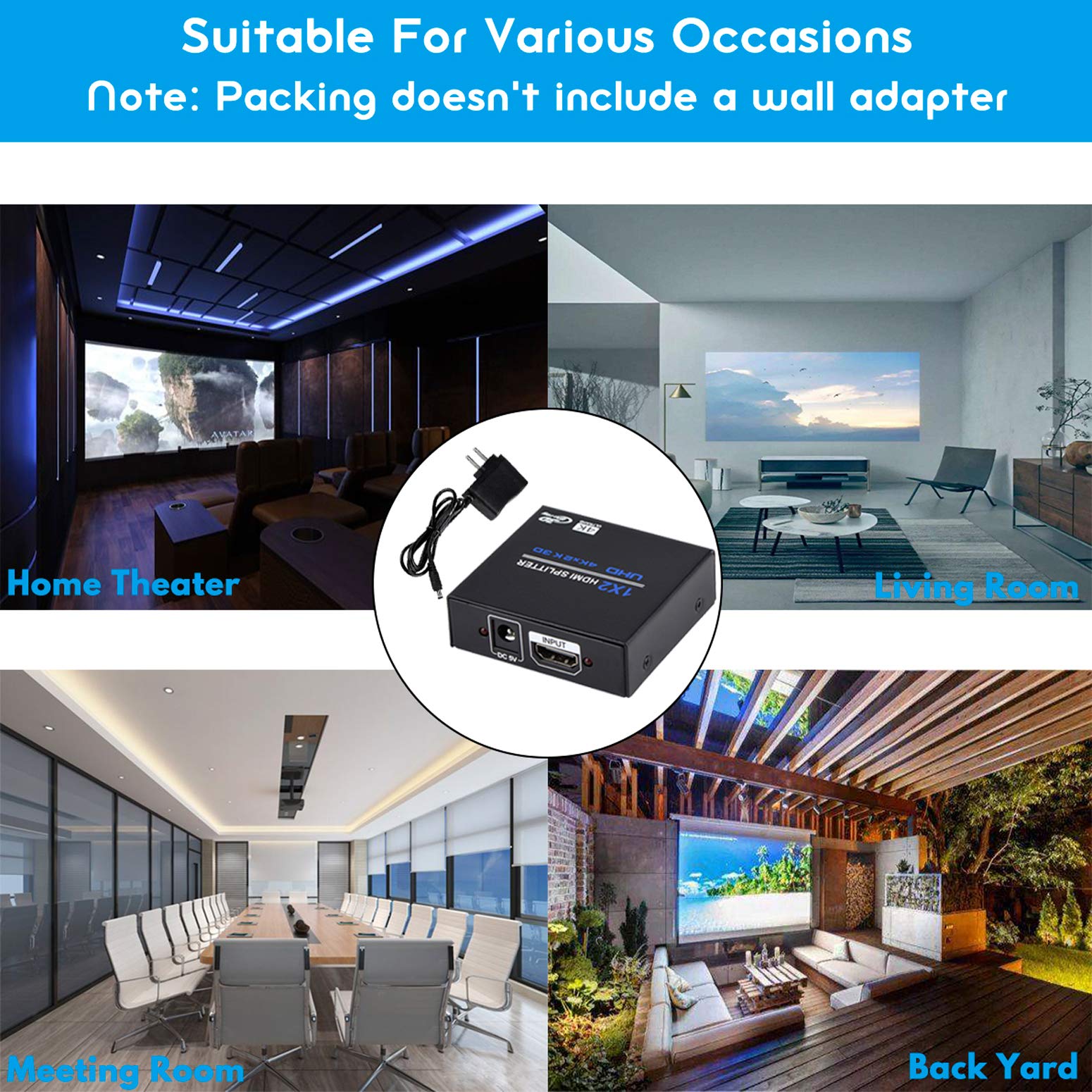 Enbuer 1x2 HDMI Splitter, 1 in 2 Out HDMI Splitter Audio Video Distributor Box Support 3D & 4K x 2K Compatible for HDTV, STB, DVD, Projector Etc