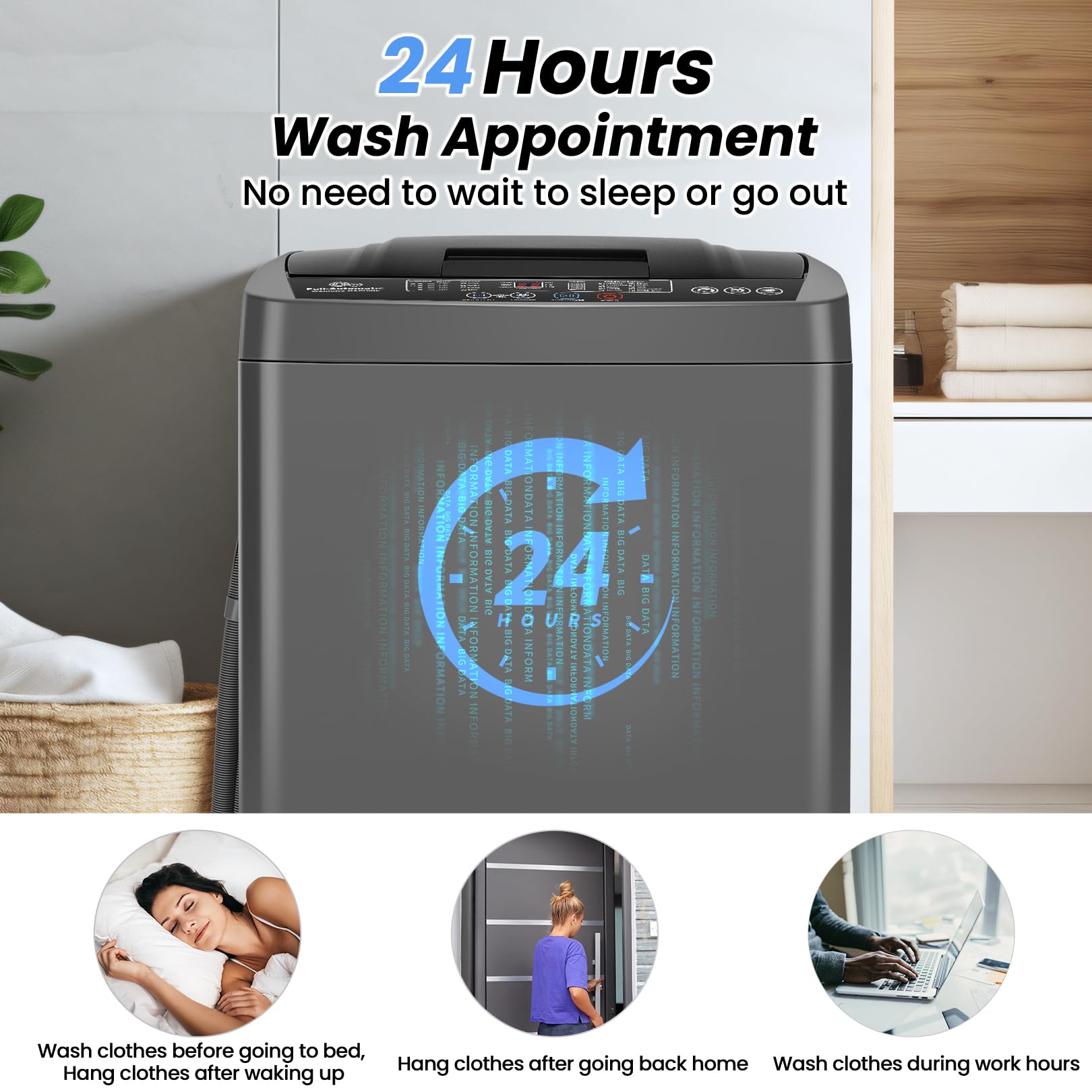 Nictemaw Portable Washing Machine, 20Lbs Capacity Full Automatic Portable Washer, 2.8Cu.ft Portable Washer Dryer Combo with 4 Wash Programs 4 Water Levels 3 Water Temp & Drain Pump for Home, RV, Dorm