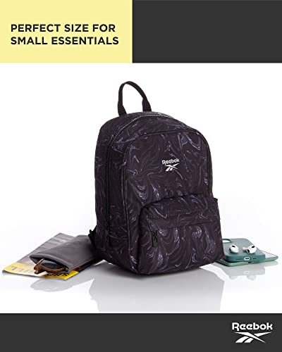 Reebok Women's Backpack - Heritage Lightweight Mini Shoulder Purse - Travel Gym Bag, Black Abstract