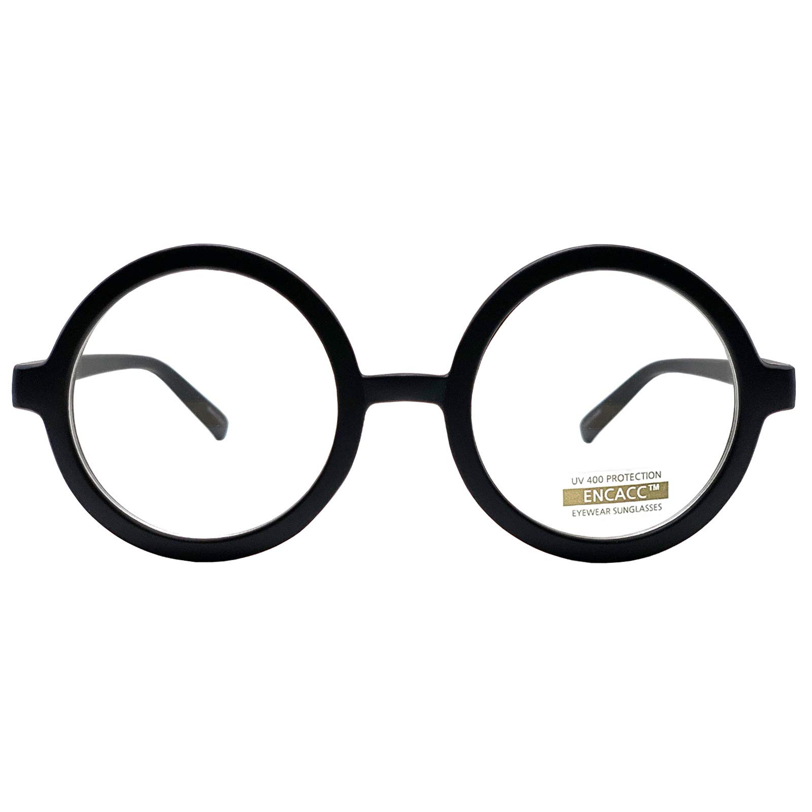 ENCACC Classic Round Horn Rimmed Eye Glasses Clear Lens Oval Non Prescription Frame (MATT BLACK 20473, Clear)
