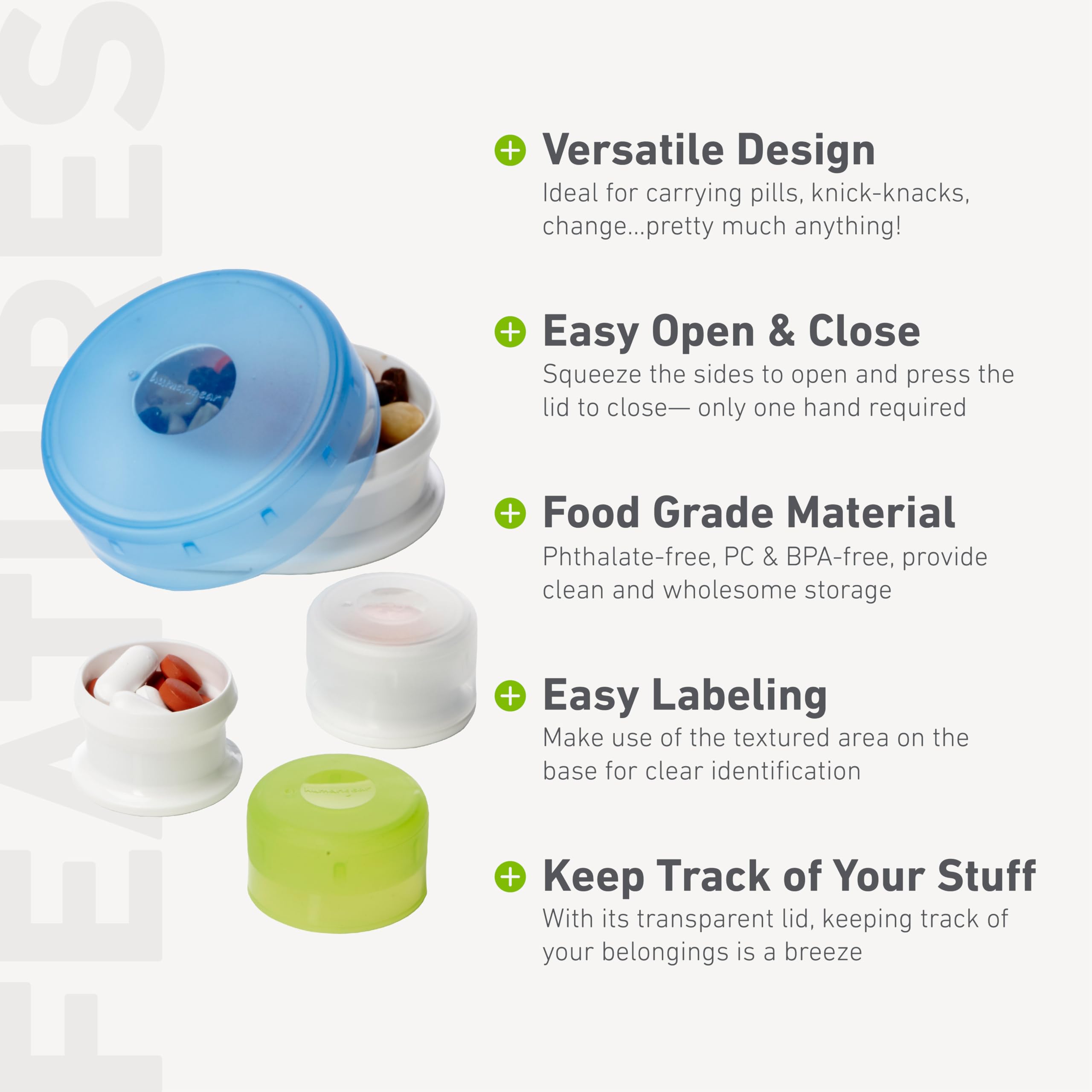 humangear GoTubb | Hard Container | Easy Open | Food-Safe Material, Clear/Green/Blue, Medium