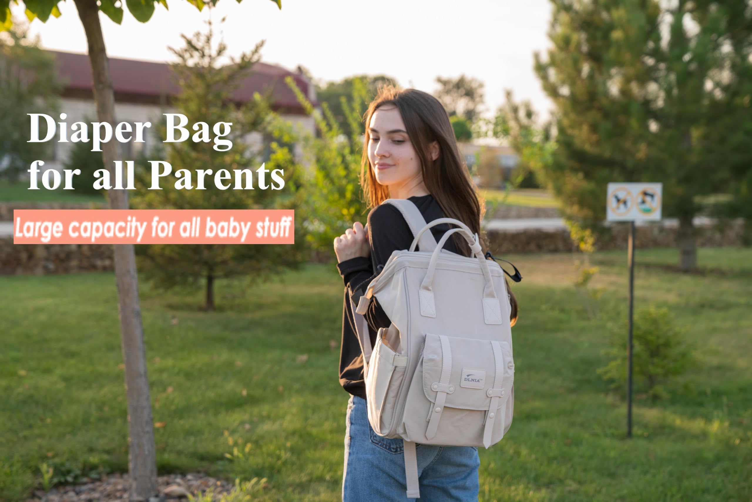 DLNIA Baby Diaper Backpack - Large Diaper Bag with Insulated Pockets, Stroller Straps, Independent Milk Bottle Warehouse and Anti - Theft Back Pocket