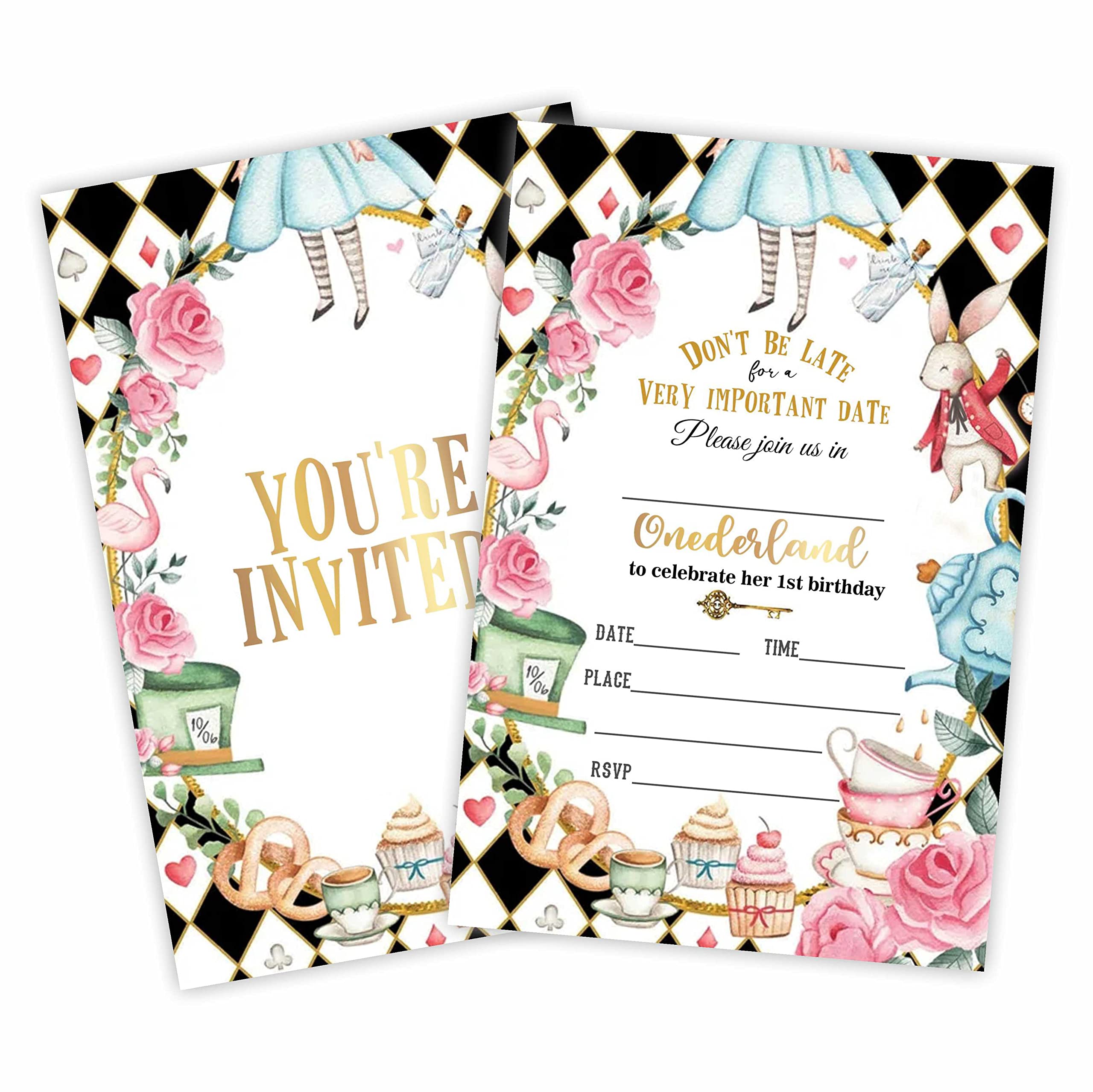 Tea Party Birthday Party Invitation, Checkerboard Invite Cards(20 Count) With Envelopes, Black & White Grid Fill In Style Invite Cards For Boys, Girls, Kids, Birthday Party Supplies-A21