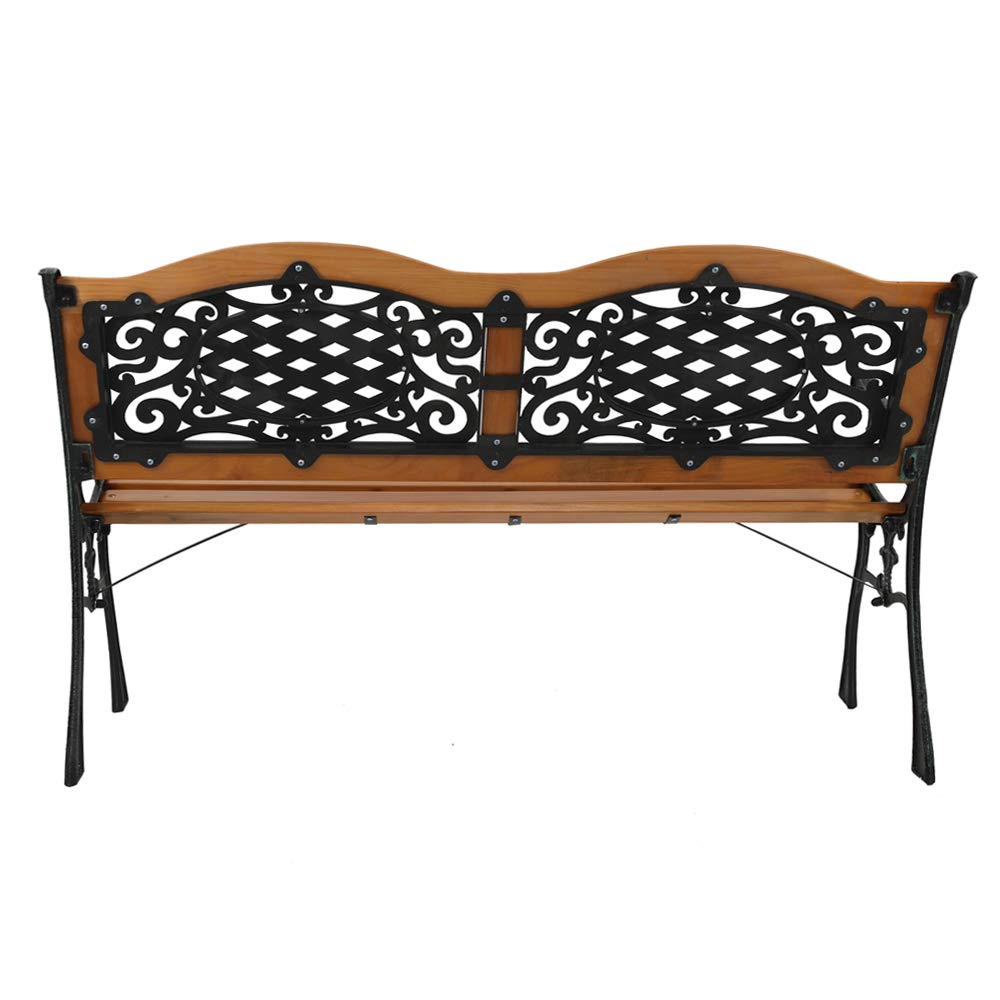 Shyneer 49'' Patio Bench, Outdoor Garden Bench, Cast Iron & Hardwood Structure, Weather Proof Porch Furniture, Perfect for Backyard, Deck, Lawn, Poolside