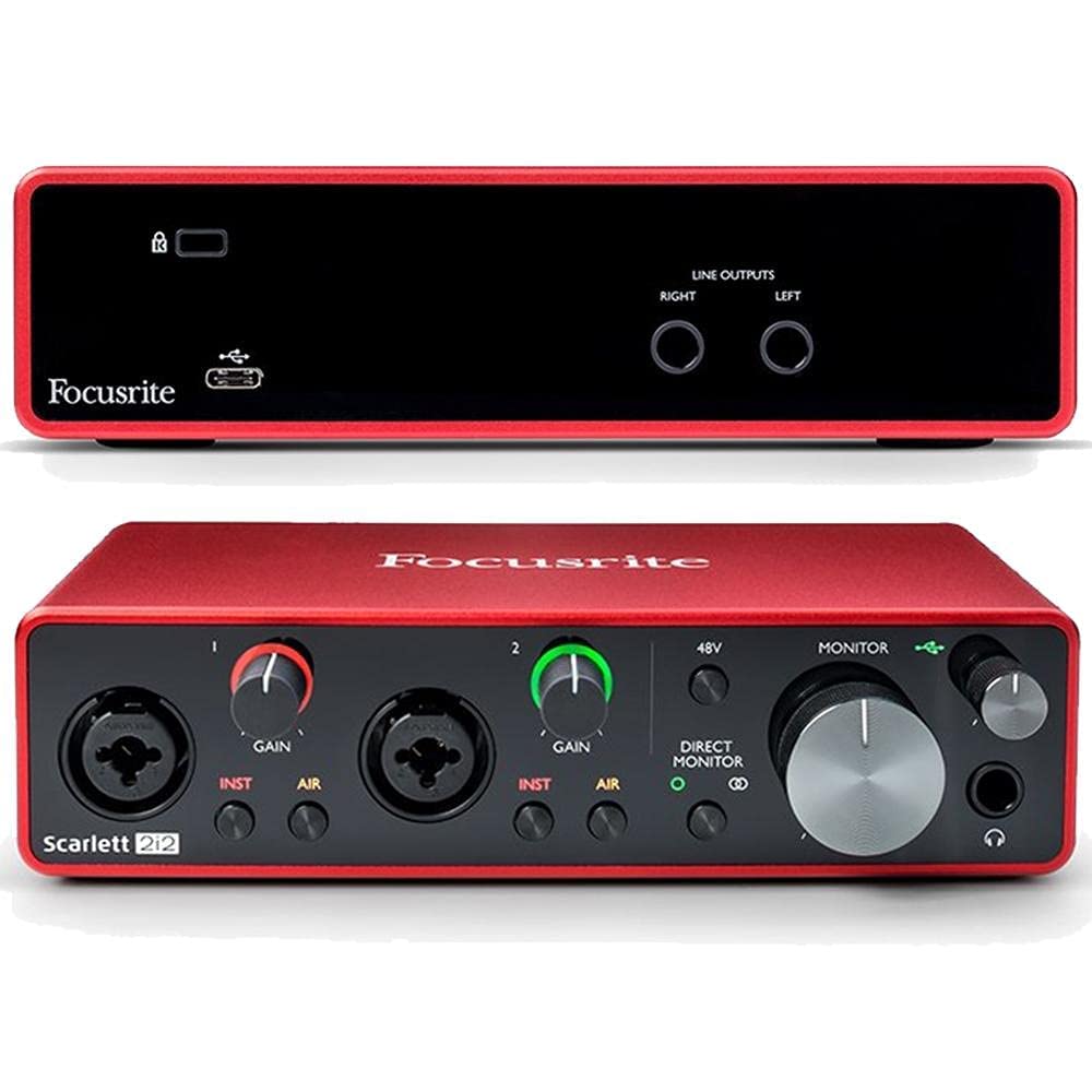 Focusrite Scarlett 2i2 (3rd Gen) USB Audio Interface with Pro Tools | First & Amazon Basics XLR Male to Female Microphone Cable - 10 Feet, Black