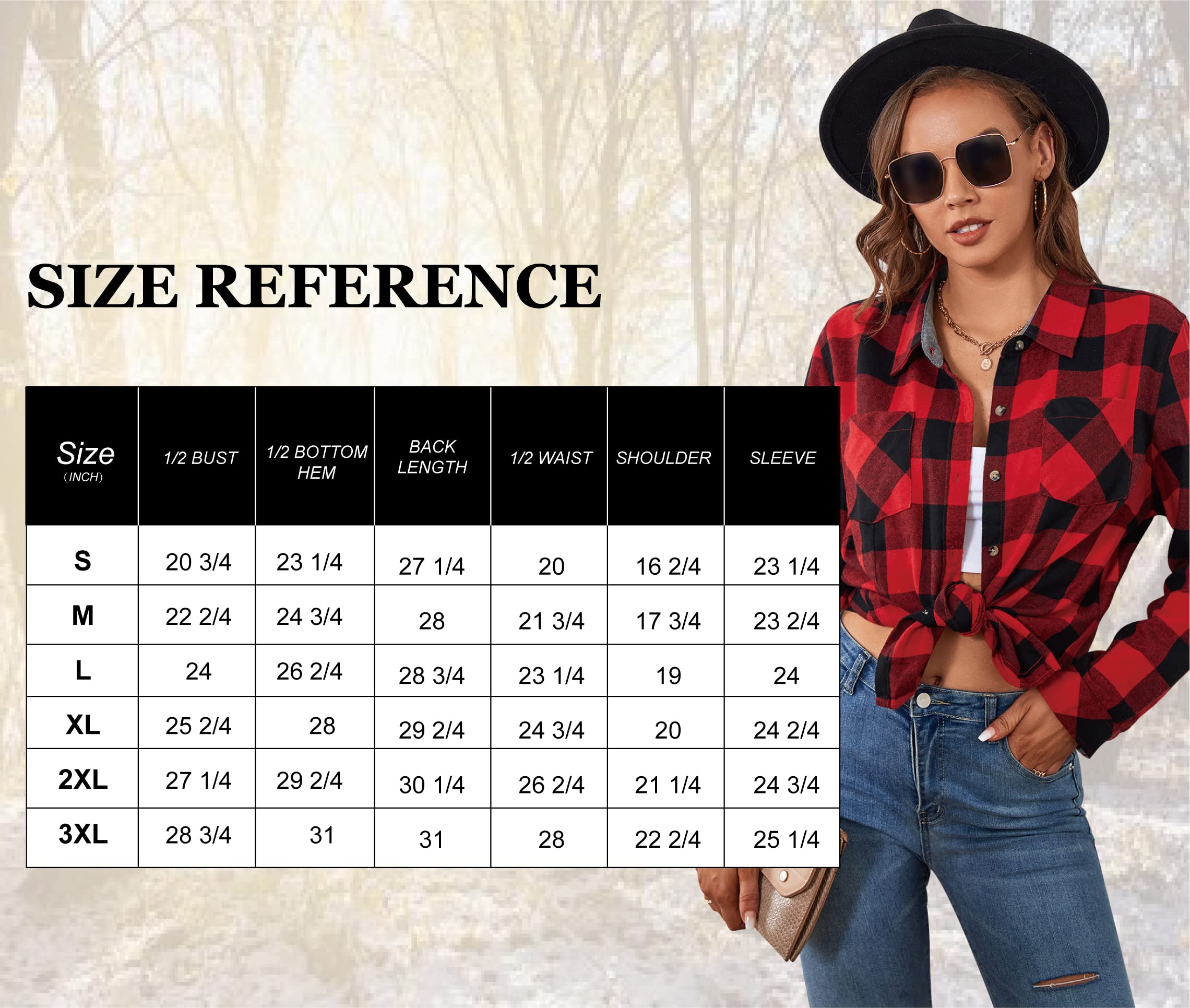 Esabel.C Flannel Shirts for Women Long Sleeve Button Down Plaid Fall Shirt Casual Work Tops,Red/Black,L
