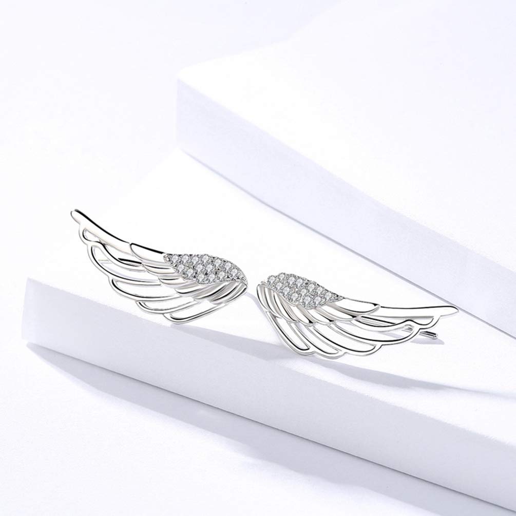 Ear Crawler, Mariafashion Cuff Earrings Sterling Silver Ear Climber Hypoallergenic Ear Wrap Angle Wings Diamond Zircon Stud Earrings
