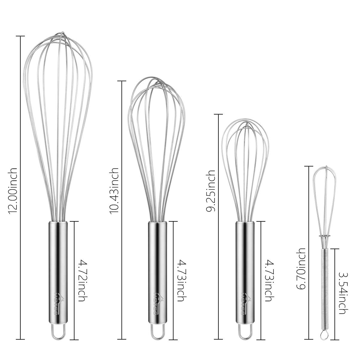 HOTEC 4 Pieces Stainless Steel Whisks Set Wire Whisk Balloon Whisk Egg Beater Kitchen Utensils for Stirring, Beating, Blending