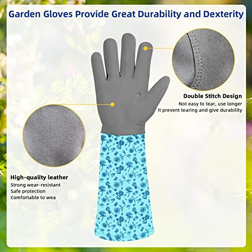 Long Gardening Gloves for Women Thorn Proof, Comfortable Soft Leather Garden Gloves for Gardening, Cleaning, Digging