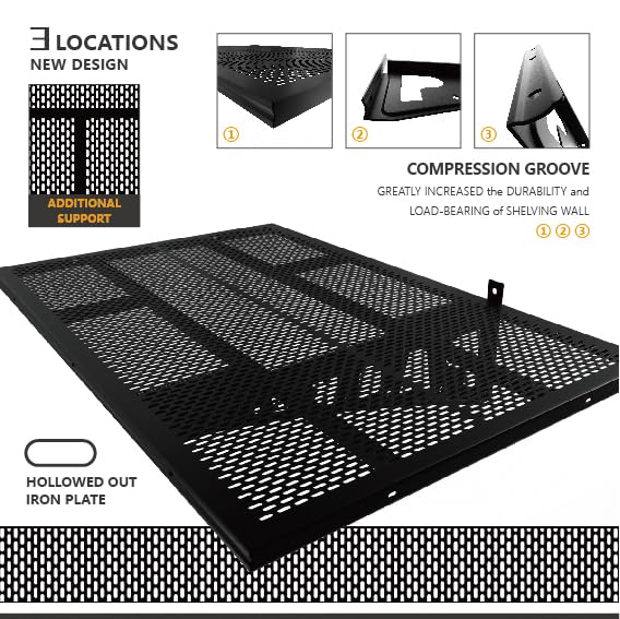 PAOKE New Type Garage Wall Shelving, Sturdy Heavy Duty Floating Shelves, 4 Pack Weighs up to 1000 lbs, Great Option for Saving Space in The Garage (2x3ft Black 4Pack)