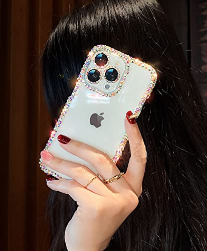 Poowear Compatible with iPhone 13 Pro Max Case Luxury Bling Rhinestone Glitter Phone Case for Women Girl 3D Diamond Silicone Clear Protective Case Cover