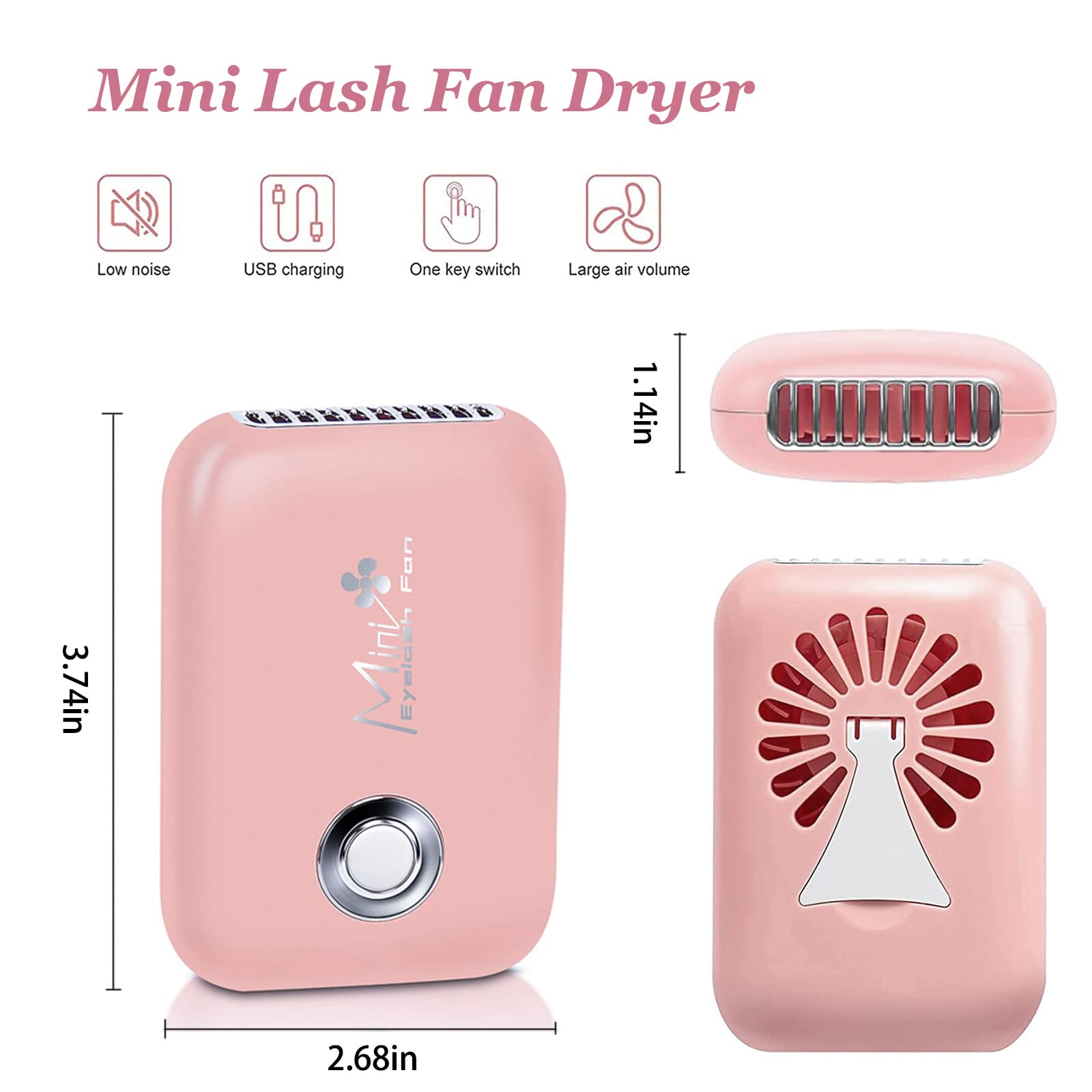 Lash Fan Dryer, AREMOD Eyelash Extensions Fan USB Air Cooling Blower Handheld Eyelash Dryer Mini Lash Fan with Sponge for Lash Extensions Supplies (Pink)