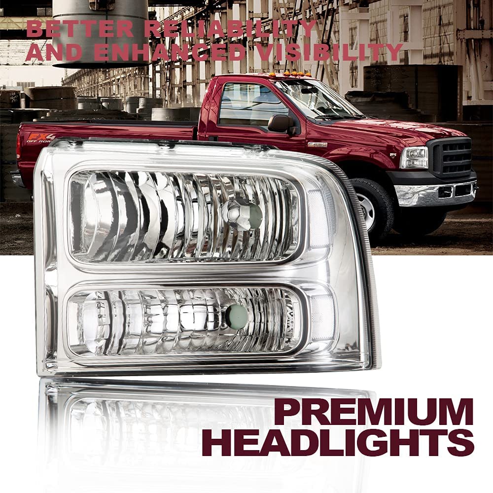 G-PLUS Headlights Assembly, Compatible with Ford F250 F350 Super Duty 2005 2006 2007 Bumper Headlamp, Clear lens Chrome Housing Clear Reflector