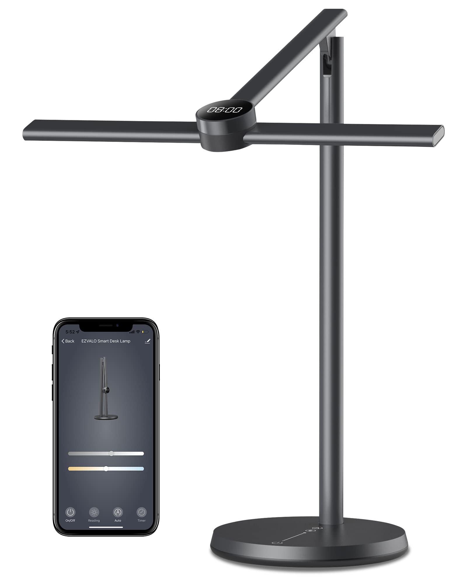 EZVALO Smart Desk Lamp with APP Control, Eye-Caring Auto-Dimming Table Lamp with Motio Sensor,3 Color Temperature, Works with Alexa & Google Assistant, Desk Light with Timer for Reading, Studying