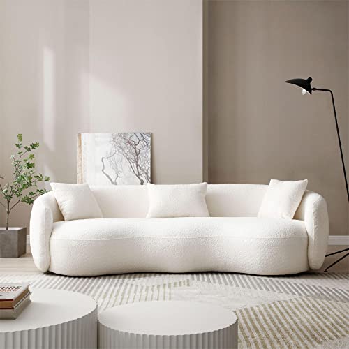 KEVINSPACE 94" Curved Sofa Modern Curved Couch Living Room Mid Century Luxury Style, 4-Seat Boucle Fabric Couch for Bedroom, Office, Apartment,Beige