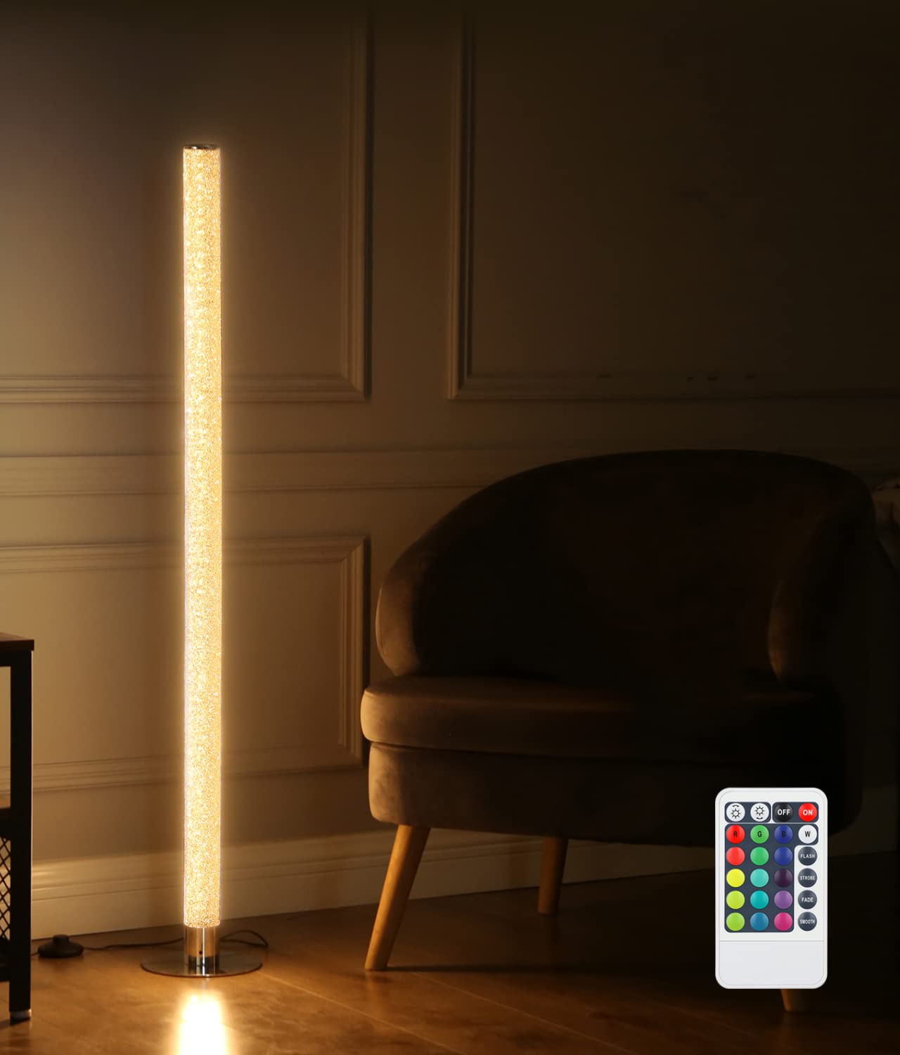 DEWENWILS LED Corner Floor Lamp with Remote, Modern Dimmable Standing Tall Lamp Work with Alexa, Google Home, WiFi Smart RGBW Color Changing Bright Light for Living Room, Bedroom, Home Office