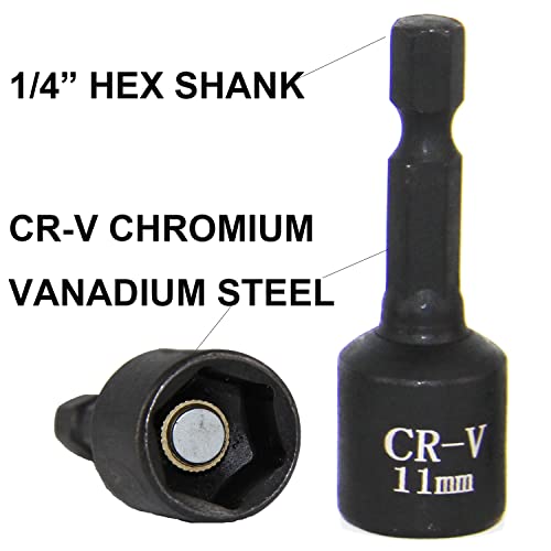 MacWork 14PC Power Magnetic Nut Driver Drill Bit Set Socket Bit Adapter metric&SAE Socket for Wrench Screw 1/4" Driver Hex