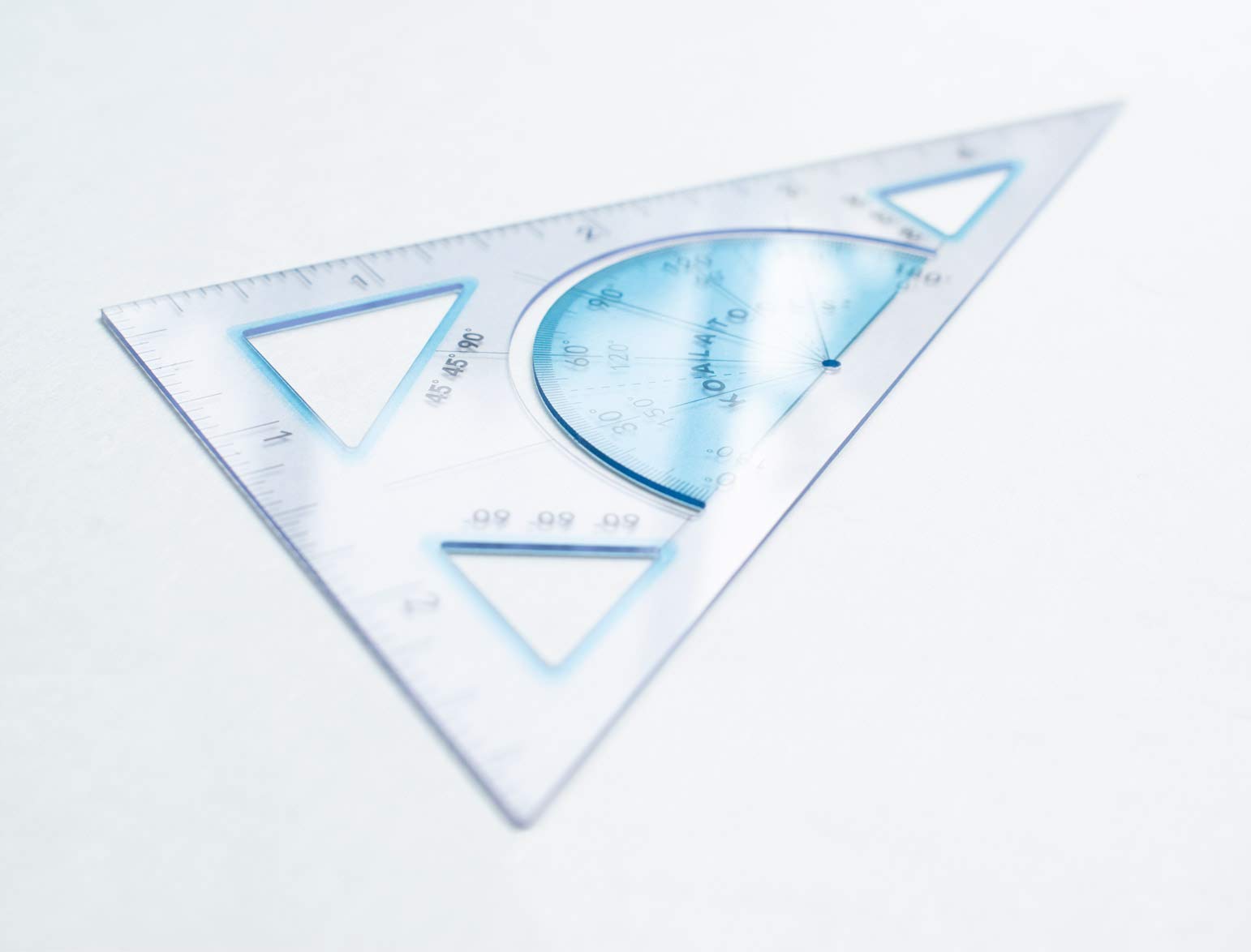 Koala Tools | Pocket Triangle Ruler | Clear, Flexible Plastic 30-60-90 Degree, 5-inch Ruler/Stencil with Built-in 180 Degree Protractor and Triangle Cut-Outs