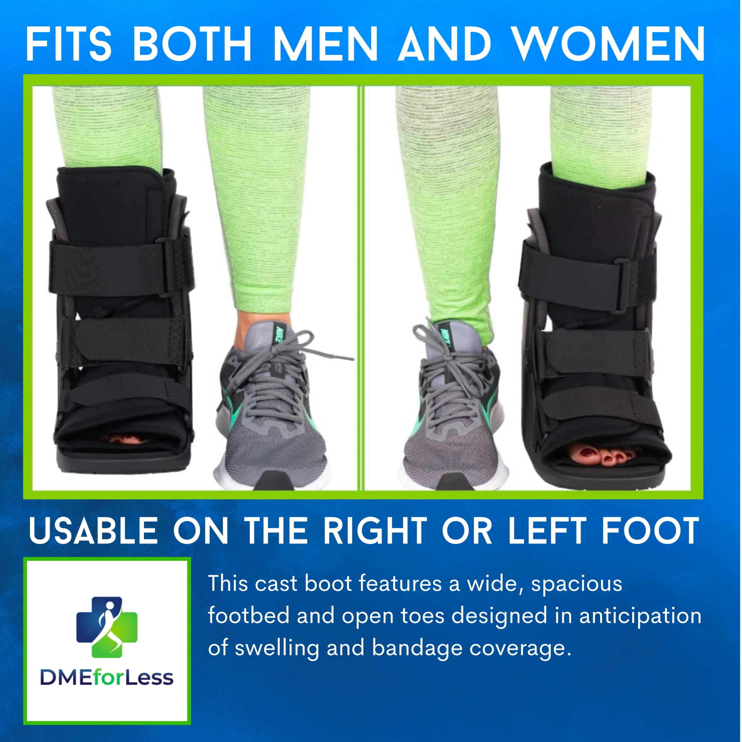 DMEforLess Low Top Non Air Medical Walking Boot - Ankle Brace and Foot Brace for Stress Fracture Support - Post OP Shoe for Broken Toe, Achilles Tendonitis Relief, Sprained Ankle Support (Small)
