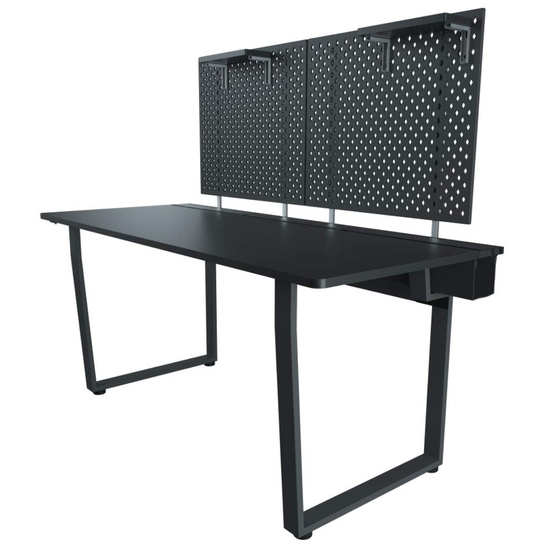 DEZCTOP Bifrost 63W x 28D Gaming PC Computer Desk with Shelves, Large Workstation for Gamers or Home Office with Pegboard, Built-in Cable Management, Stainless Steel Frame (Black)