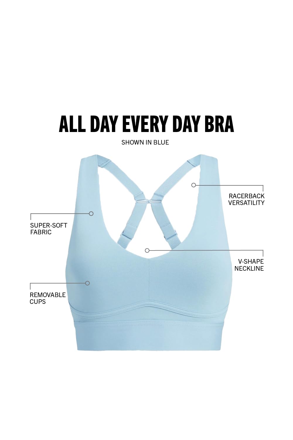 Fabletics Women's All Day Every Day Bra, Workout, Yoga, Athletic, Fitness, Knit, M, Blue