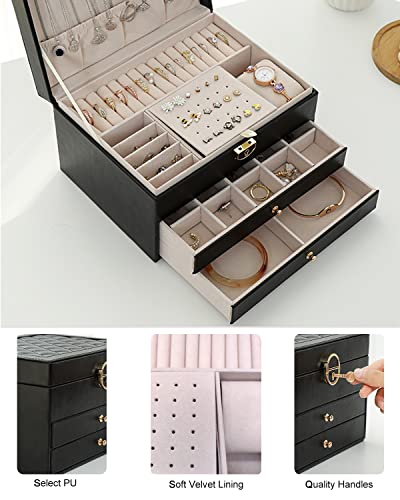 WUIIEN Jewelry Box 3-Layer Jewelry Organizer (Black) (WUIIEN-05)