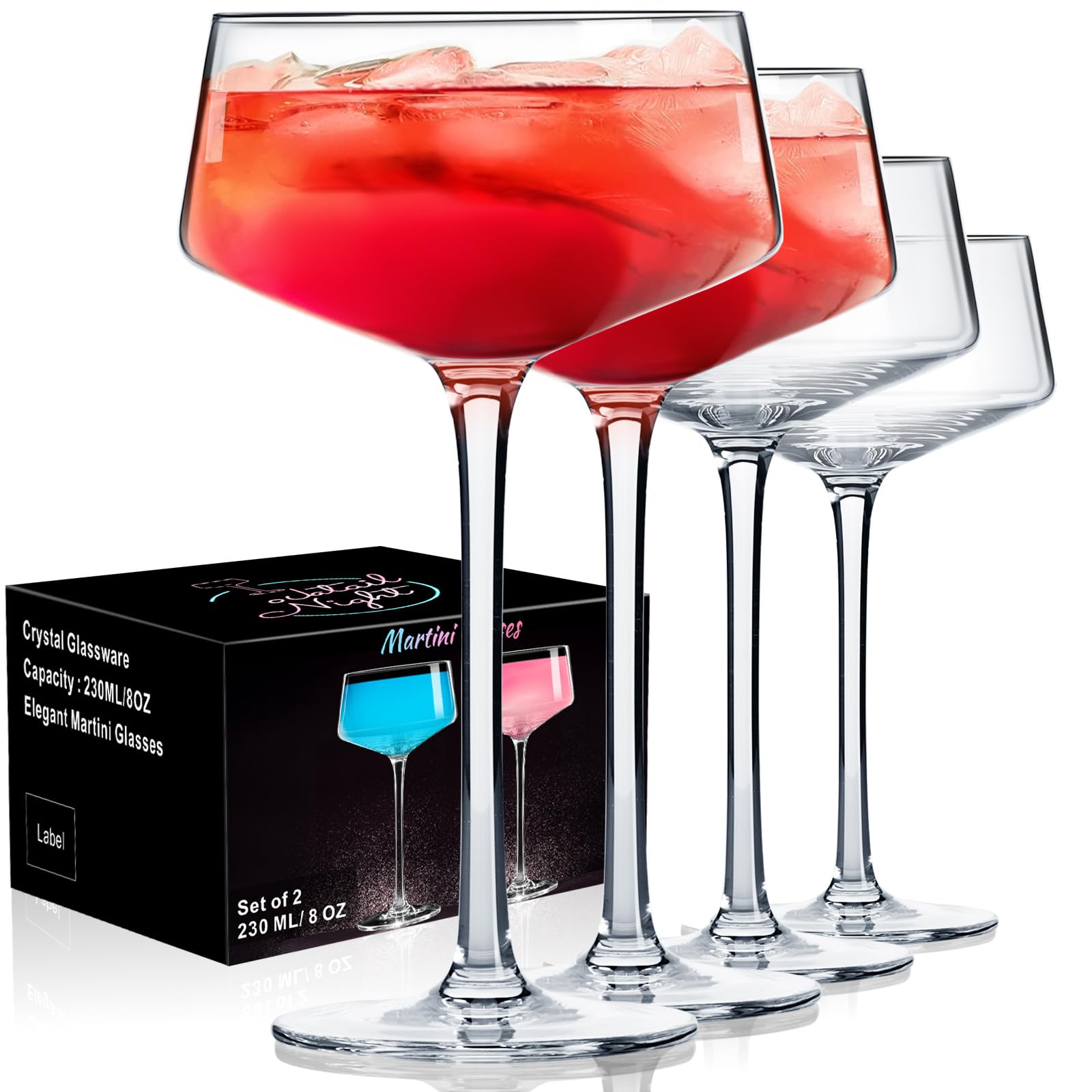 PARACITY Martini Glasses, Coupe Glasses, Cocktails Glasses of Hand Blown, Perfect for Cocktails, Martinis, Margaritas, Parties, Valentines Day Gifts for Him(8 oz/230ml) (Set of 4)