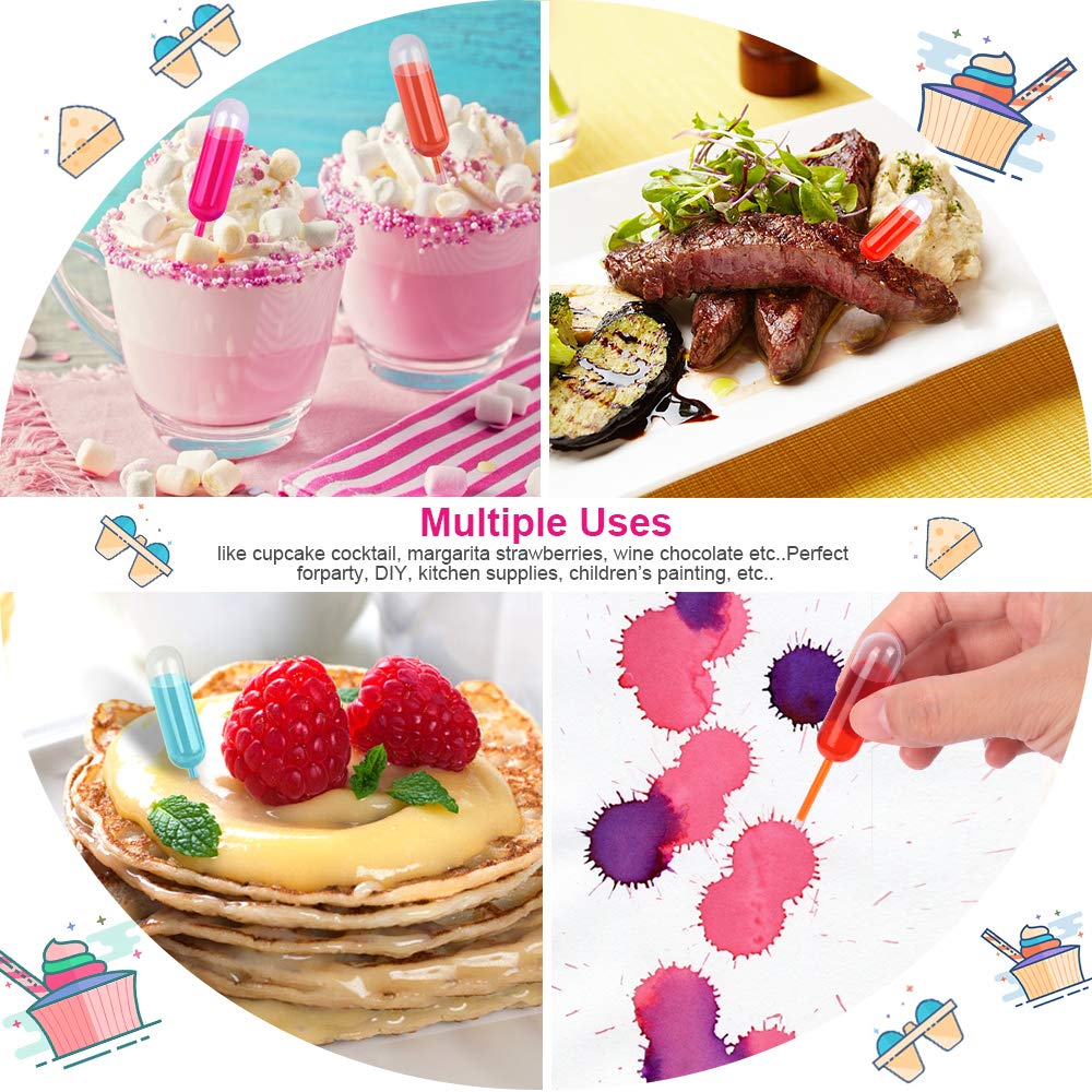 Teenitor Cupcake Pipettes, 60Pcs 4ml Alcohol Infuser Plastic Pipettes Dropper Squeeze Dropper Disposable Mini Flavor Liquor Infuser for Chocolate Strawberries Cupcakes