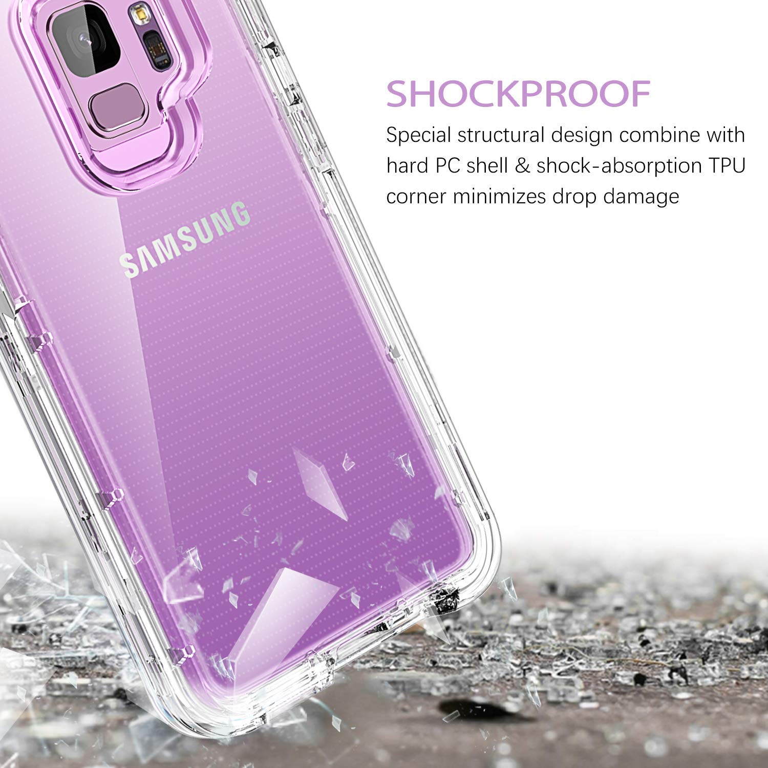 DUEDUE for S9 Case Clear,Galaxy S9 Case, 3 in 1 Shockproof Drop Protection Heavy Duty Hybrid Hard PC Cover Transparent TPU Bumper Full Body Protective Clear Case for Samsung Galaxy S9, Clear