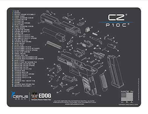 EDOG CZ 10 C0c Gun Cleaning Mat - Schematic (Exploded View) Diagram Compatible with CZ10C Series Pistol 3 mm Padded Pad Protect Your Firearm Magazines Bench Surfaces Gun Oil Solvent Resistant