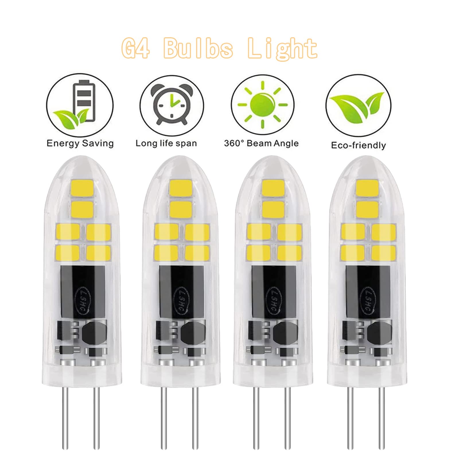 G4 LED Bulb 12V 6000K Daylight Replacement 20 Watts, AC/DC Bi Pin Light Bulbs Dimmable No Flicker for Under Cabinet Puck Light Landscape Lighting (Cool White) 10-Pack