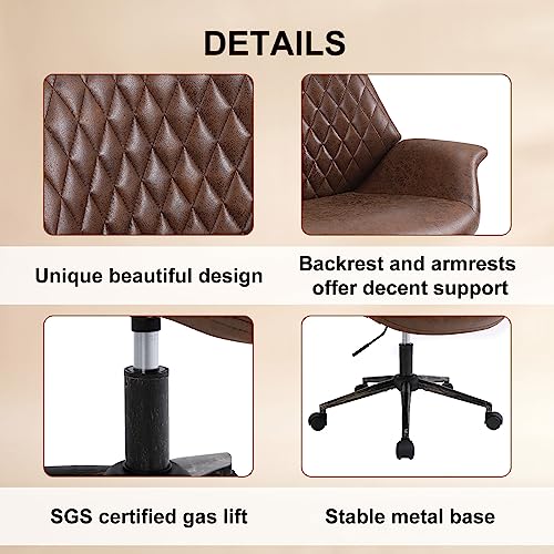 Ermnois Home Office Desk Chair, Fabric Modern Height Adjustable Task Chair with Armrest, Back and Wheels for Living Room Study Room and Bedroom, (New Version 1pc, Brown)