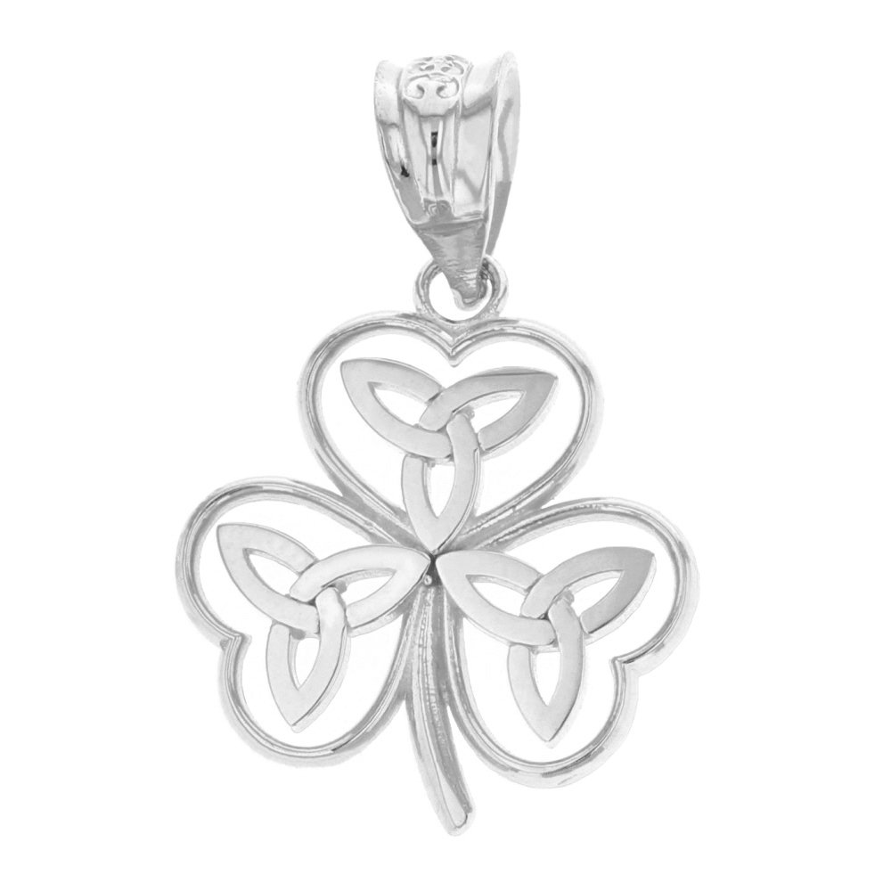 Elegant .925 Sterling Silver Irish Shamrock Pendant with Celtic Trinity Knot